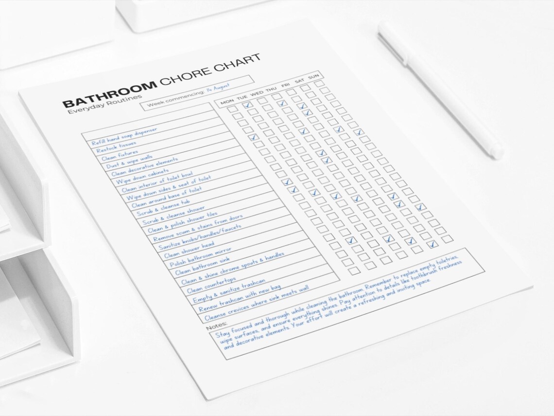 Bathroom Chore Chart Printable Adult Chore Chart Fillable PDF ADHD Help ...