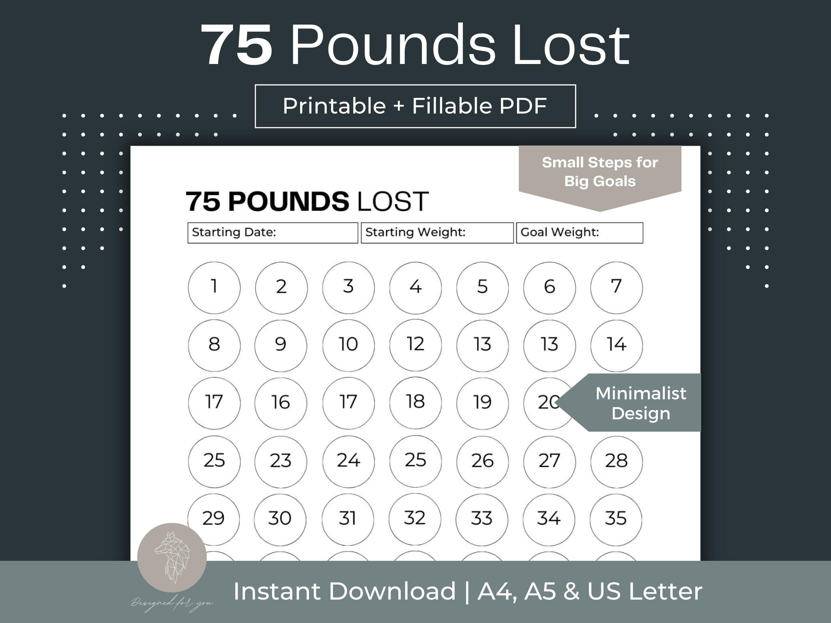 75 Pounds Lost Tracker Weight Loss Journal Printable Weight Loss ...