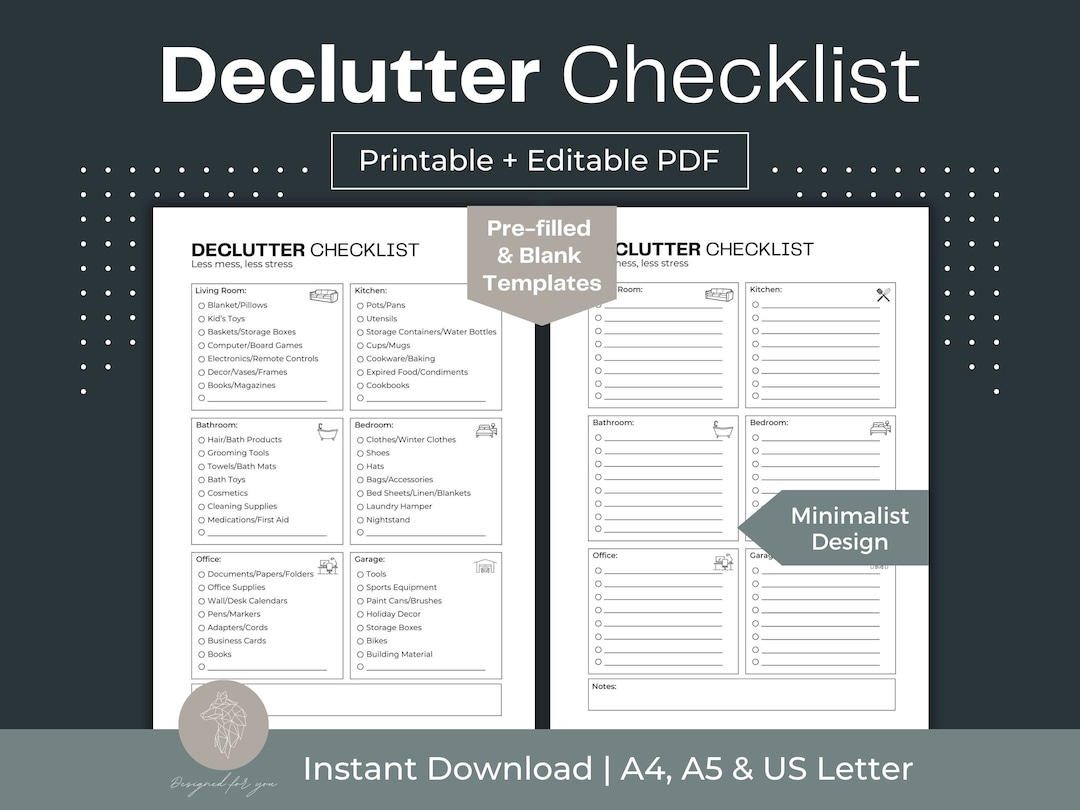 Declutter Checklist ADHD Decluttering Home Cleaning Planner Home ...