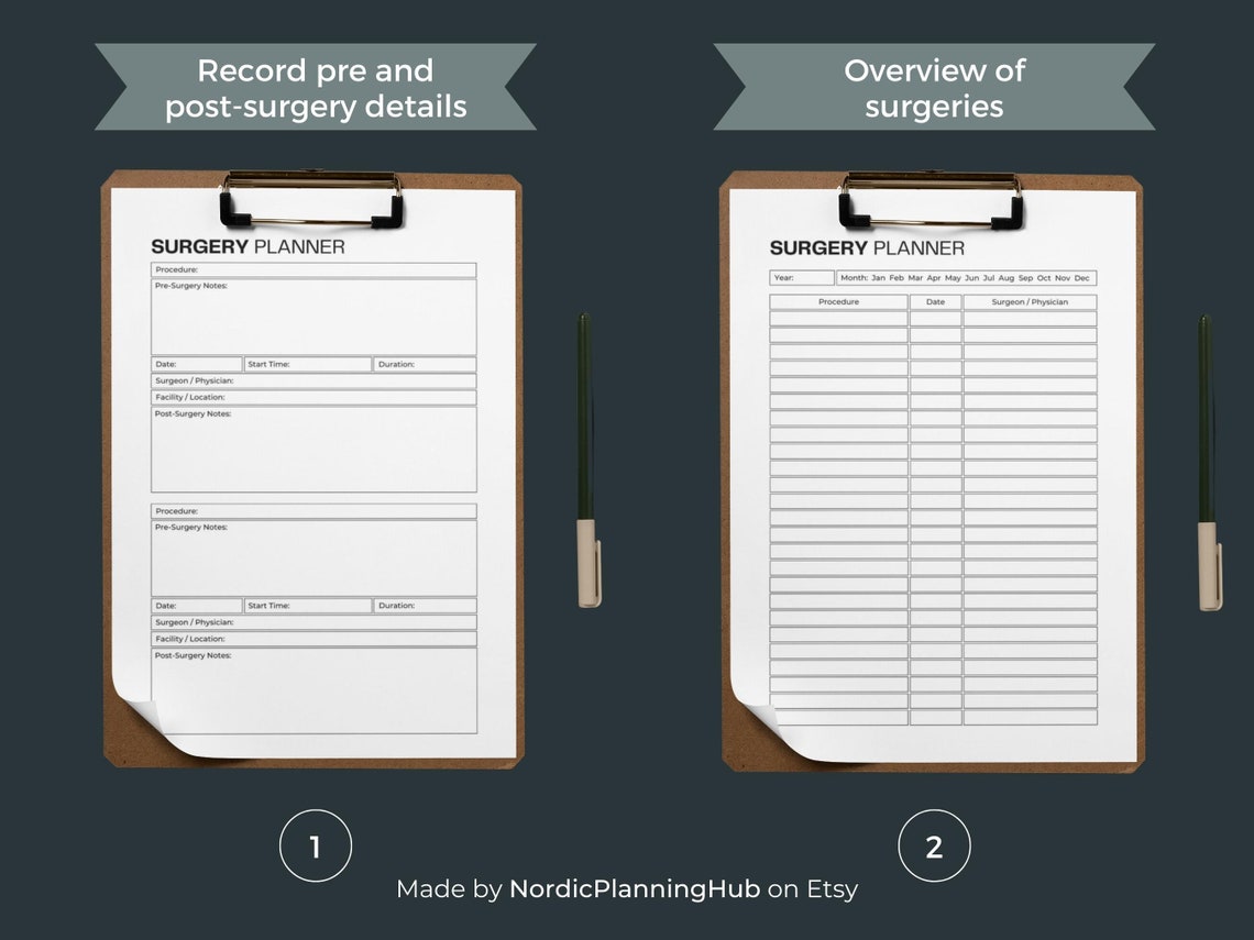 Surgery Planner Printable Procedure Tracker Fillable PDF for Your ...