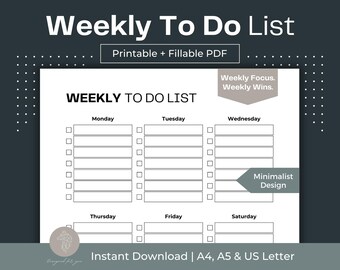 Printable to Do List, Weekly Planner, Weekly To-do Sheet, Printable ...