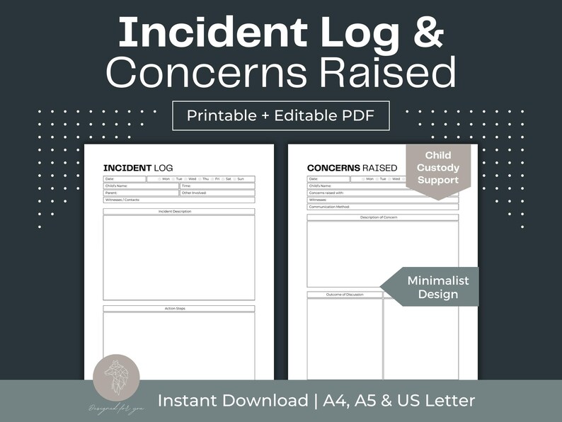 Incident Log Printable Concerns Raised Template Child Custody - Etsy