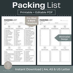 Packing List Printable Travel to Do List Template Fillable PDF Packing ...