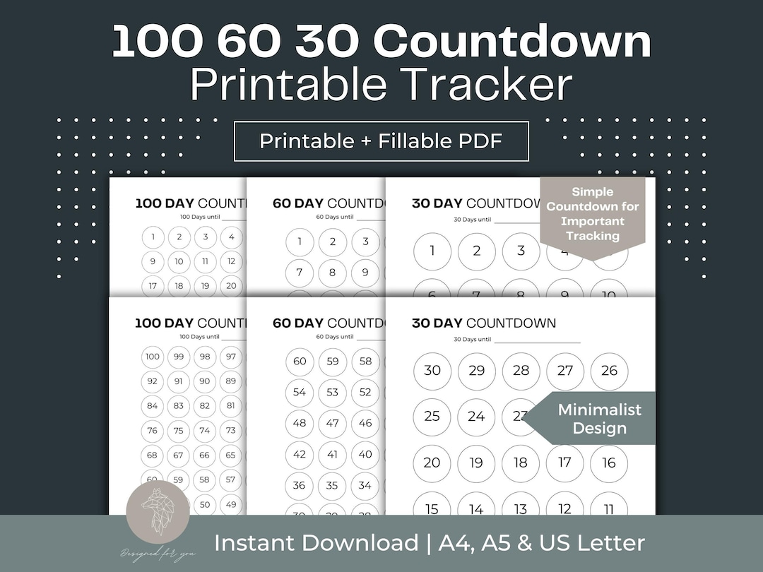 Countdown Printable Tracker 100 60 30 Day Countdown to Retirement ...