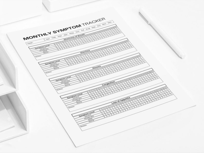 Printable Monthly Symptom Tracker, Fillable PDF (A4, A5, Letter) - Etsy