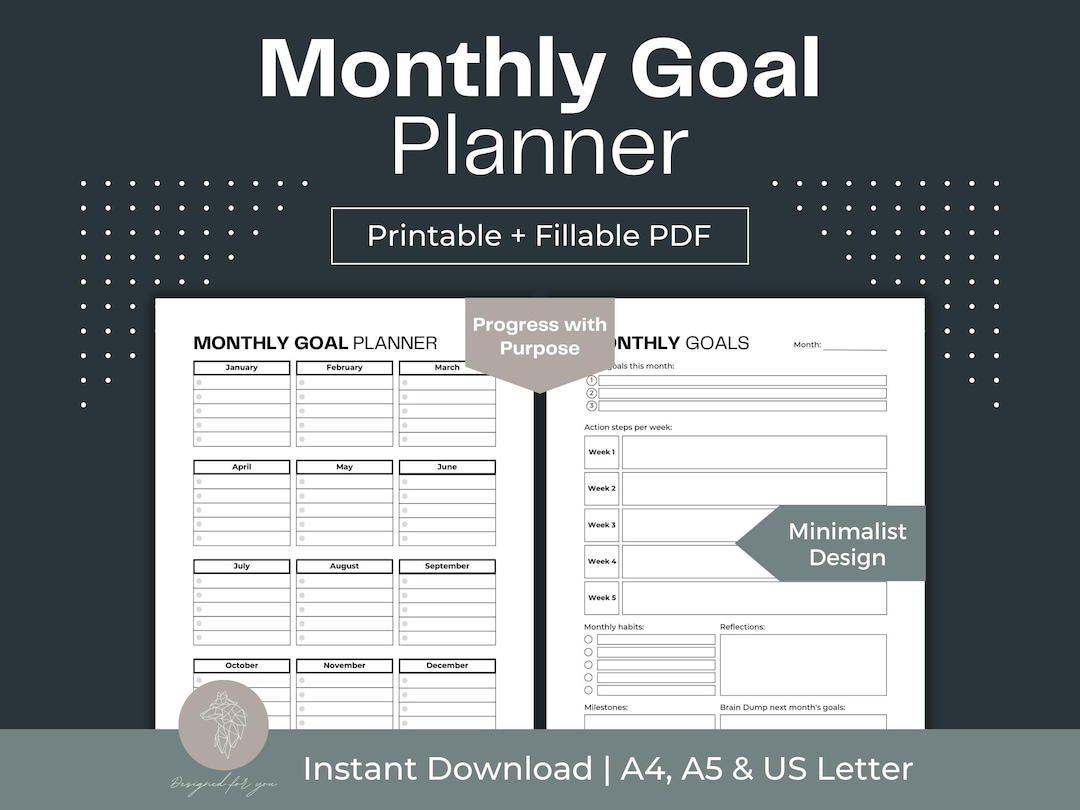 Monthly Goal Planner Printable My Goals Fillable PDF Undated Monthly ...