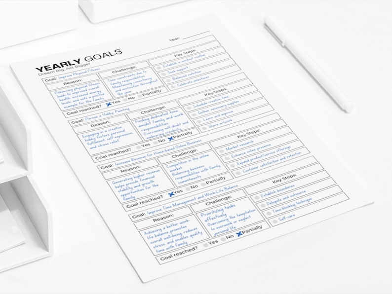 Yearly Goals Printable Yearly Goal Planner Digital Goal Tracker Goals ...