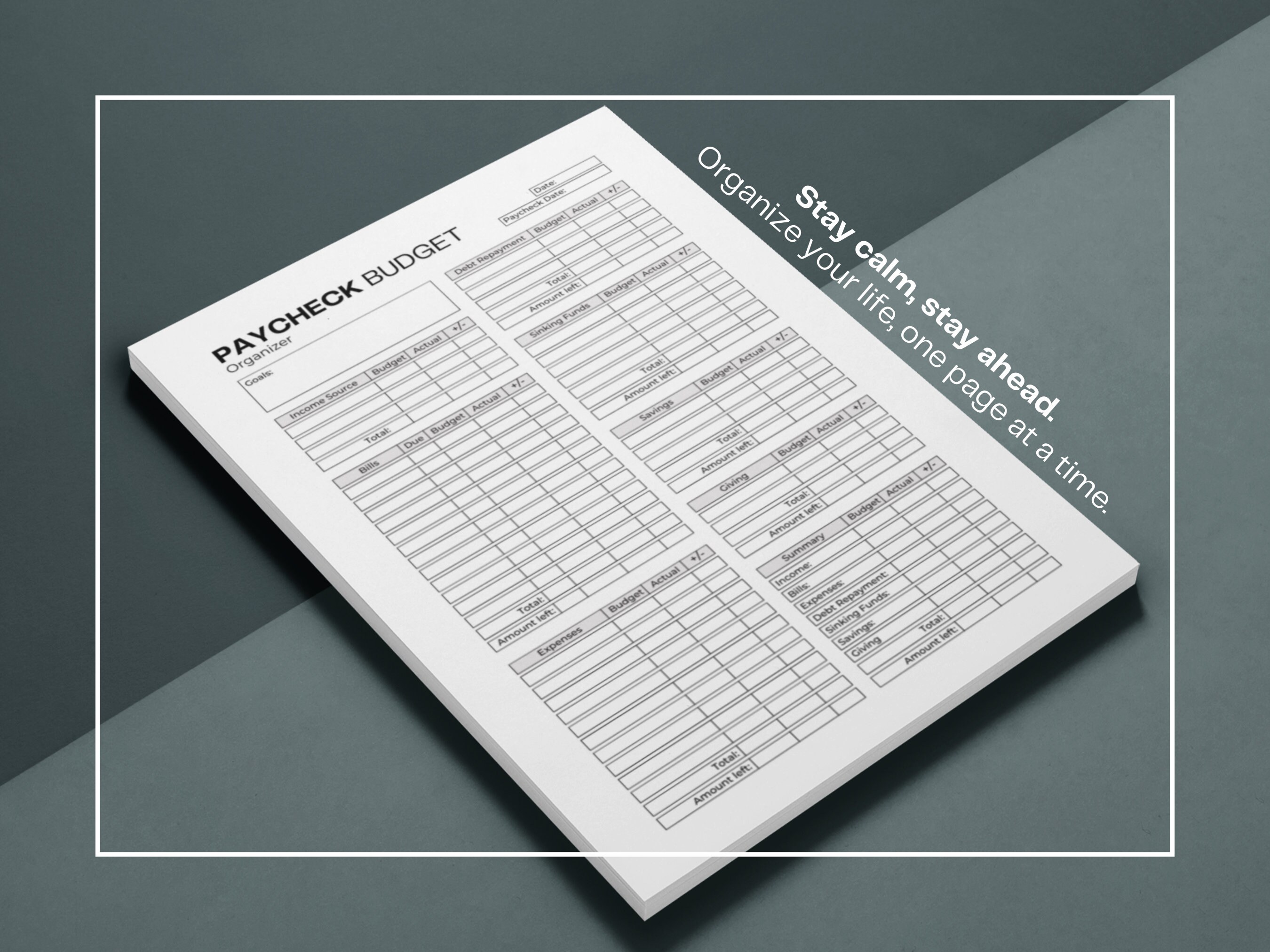 Paycheck Budget Bill Tracker Printable Paycheck Budget Planner Single ...