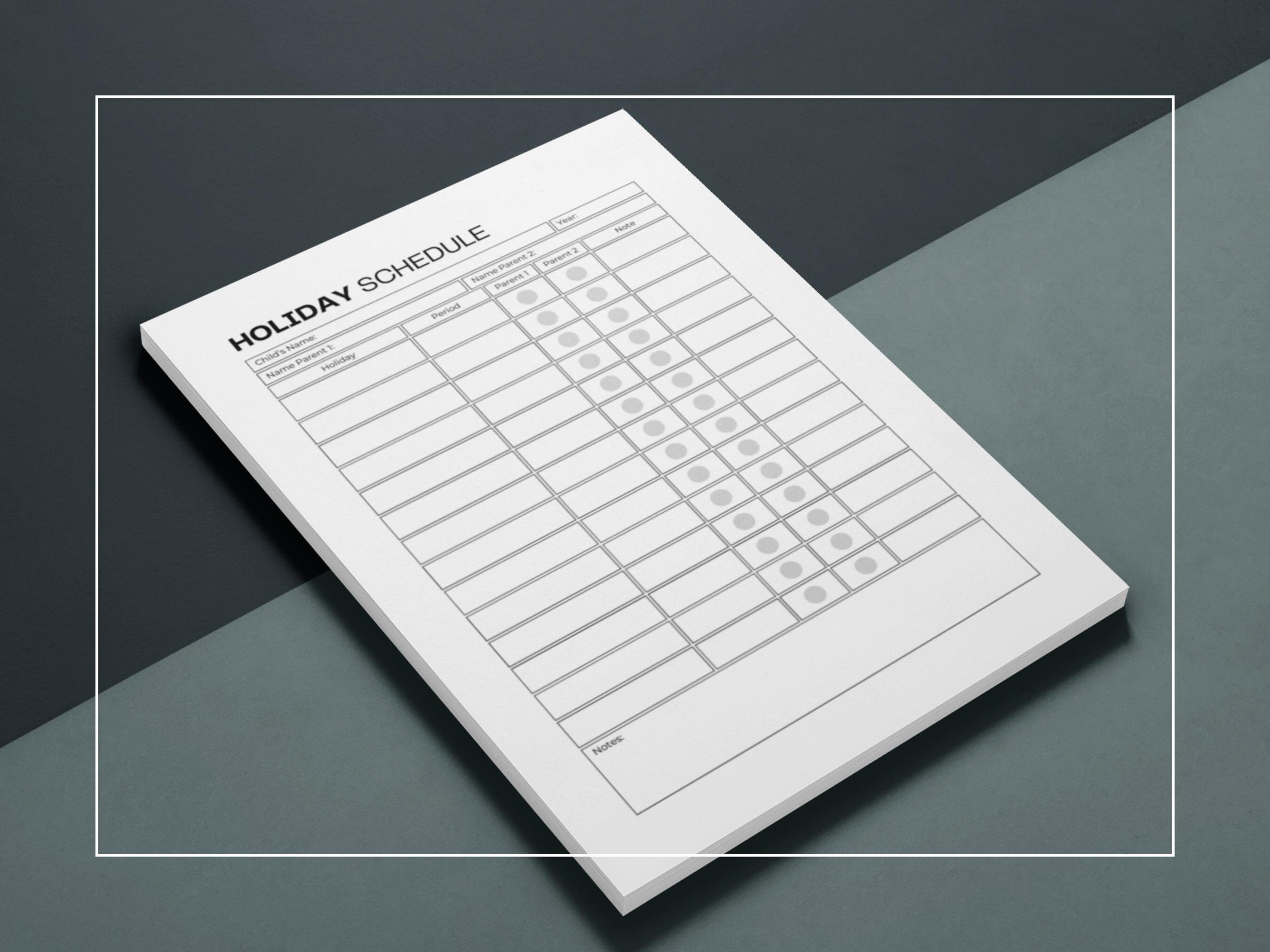 Holiday Schedule Printable Child Custody Planner Fillable PDF Co ...