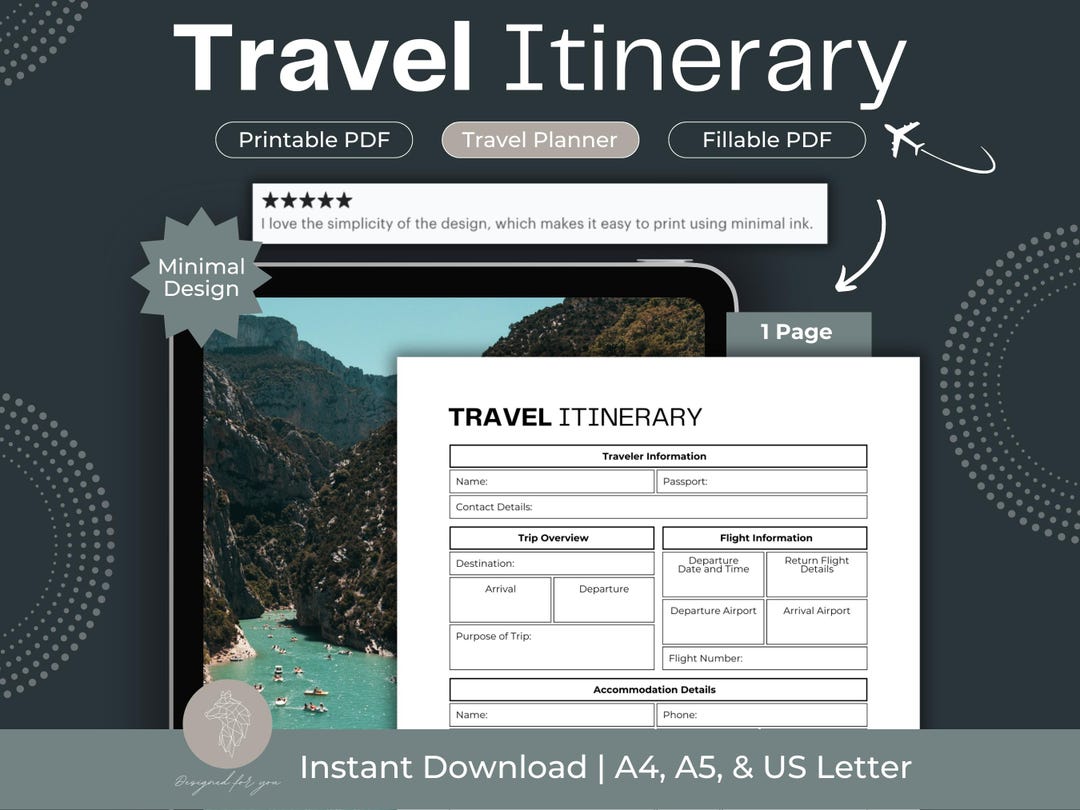 Printable Travel Itinerary, Daily Planner (PDF) - Etsy Canada