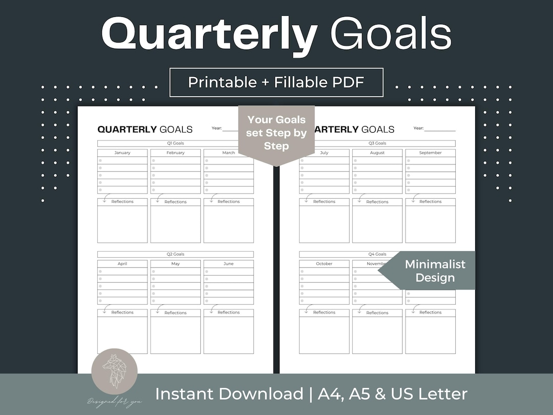 Quarterly Goals Template Printable Yearly Planner Fillable PDF Goal ...