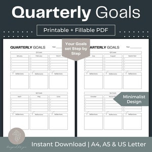 Quarterly Goals Template Printable Yearly Planner Fillable PDF Goal ...