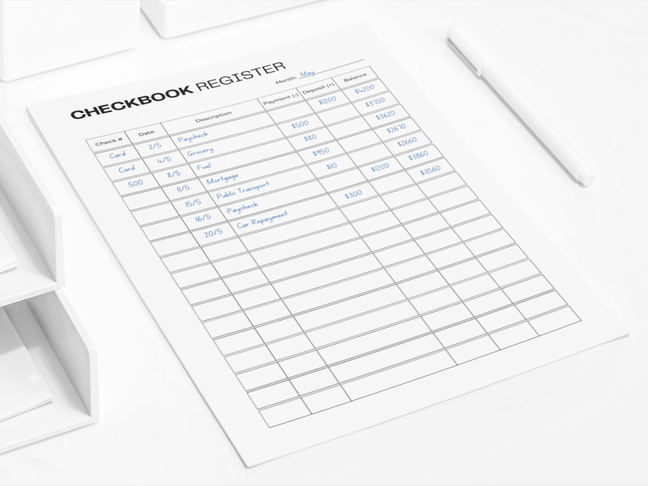 Checkbook Register Printable Transaction Log Fillable PDF Expense ...