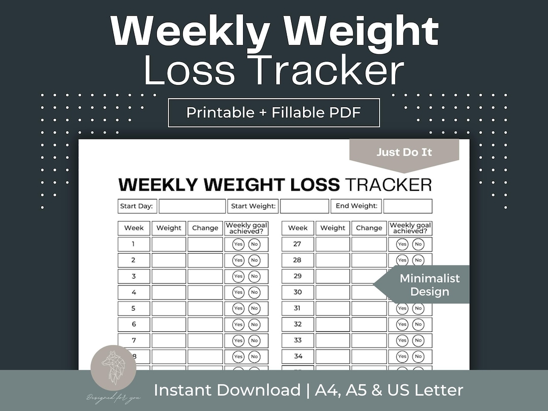 Weekly Weight Loss Tracker Weight Loss Journal Printable Fitness ...
