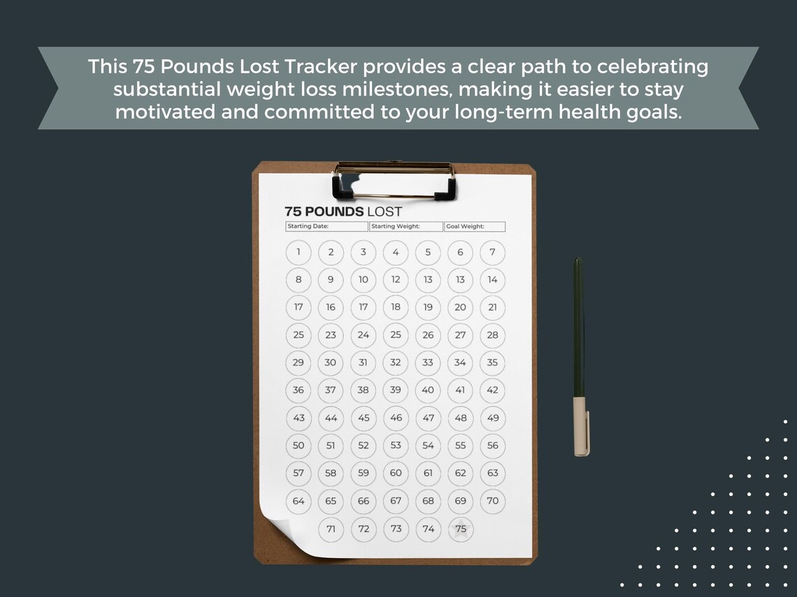 75 Pounds Lost Tracker Weight Loss Journal Printable Weight Loss ...