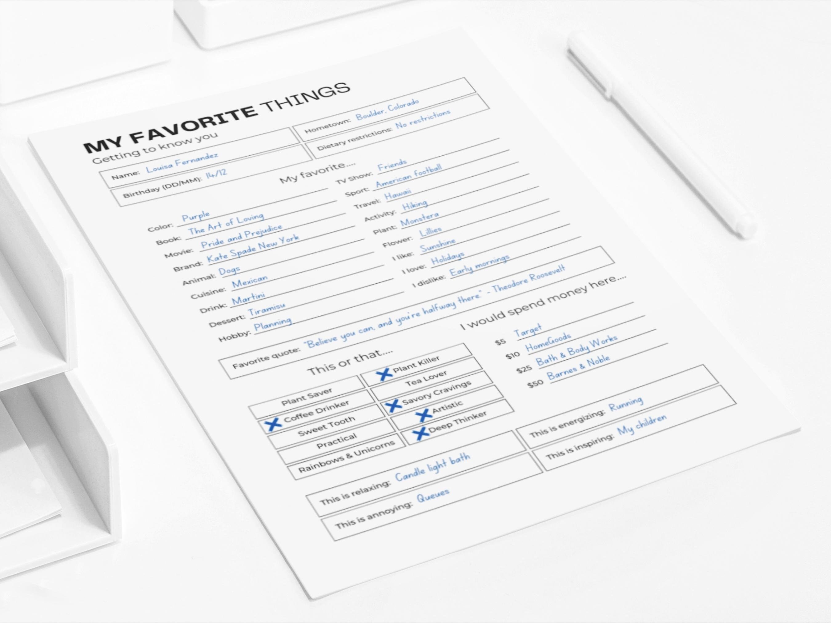 Favorite Things List Get To Know You Questions All About Me Survey favorite-things-list-get-to-know-you-questions-all-about-me-survey