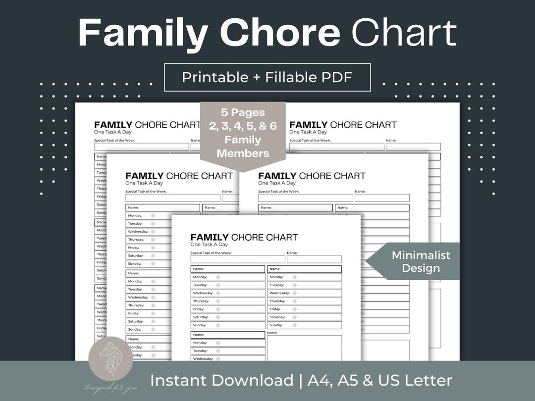 Family Chore Chart Printable Cleaning Checklist Fillable PDF Household ...