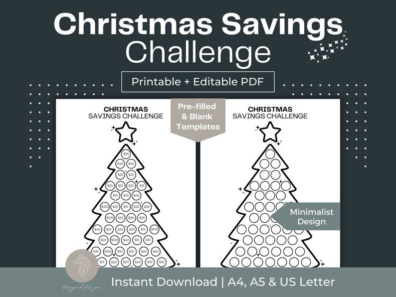 Christmas Savings Challenge Printable: Holiday Funds Tracker (fillable ...