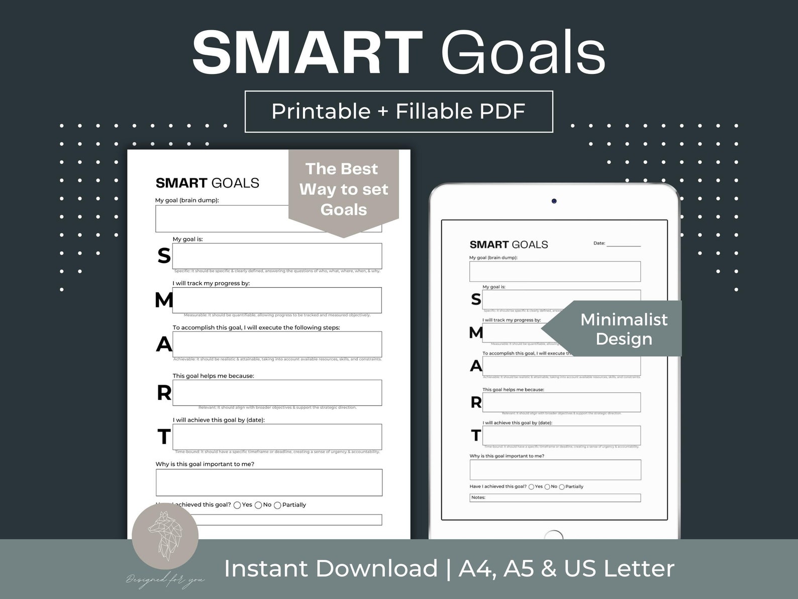 SMART Goal Worksheet Printable, Fillable PDF (A4, A5, Letter) - Etsy