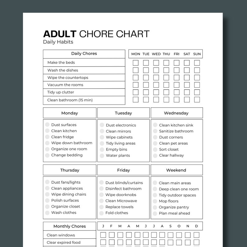 Adult Chore Chart Adhd Help Cleaning Planner Cleaning Etsy Canada