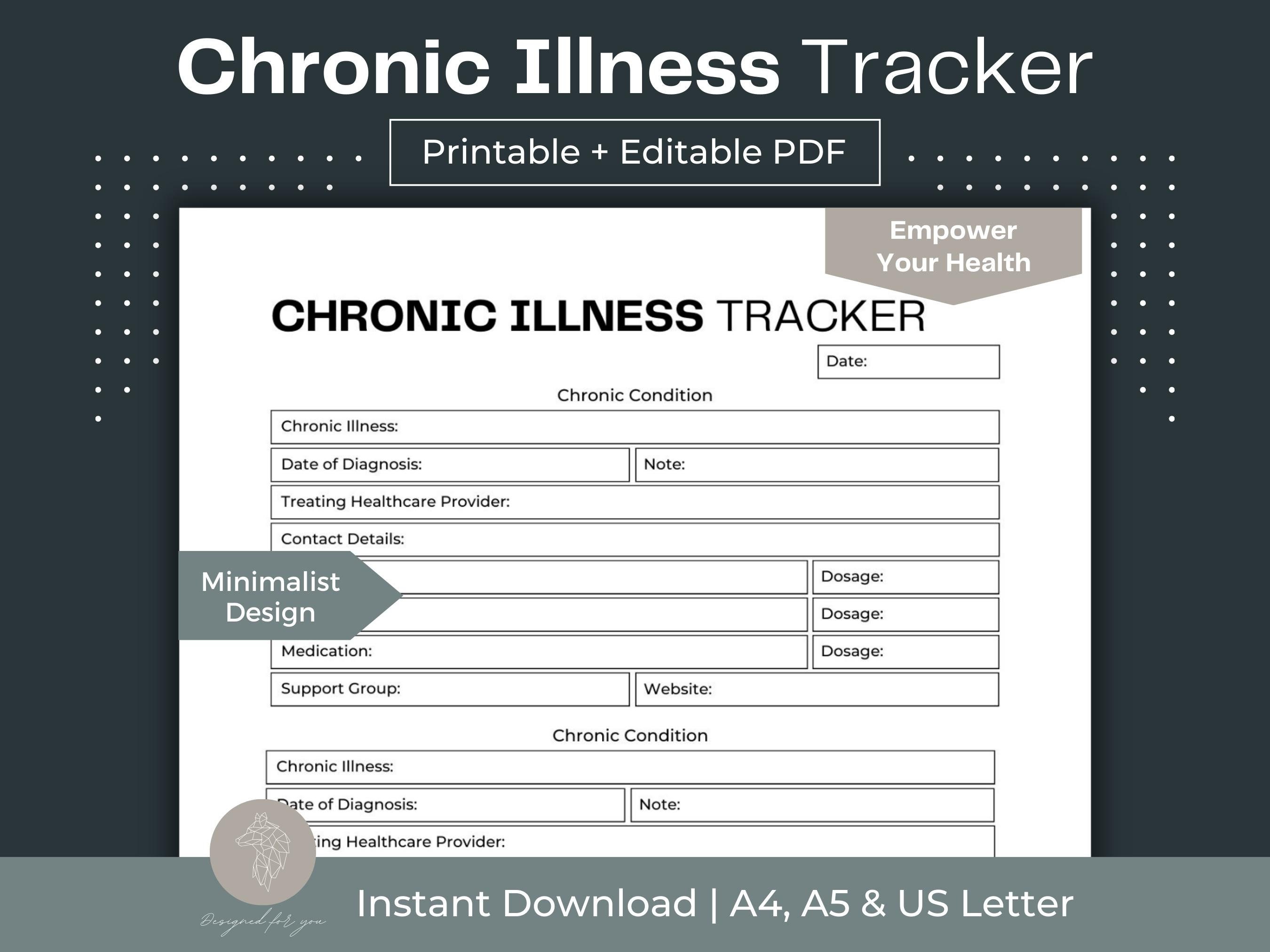 Chronic Illness Tracker Printable for Your Medical Binder Fillable PDF ...