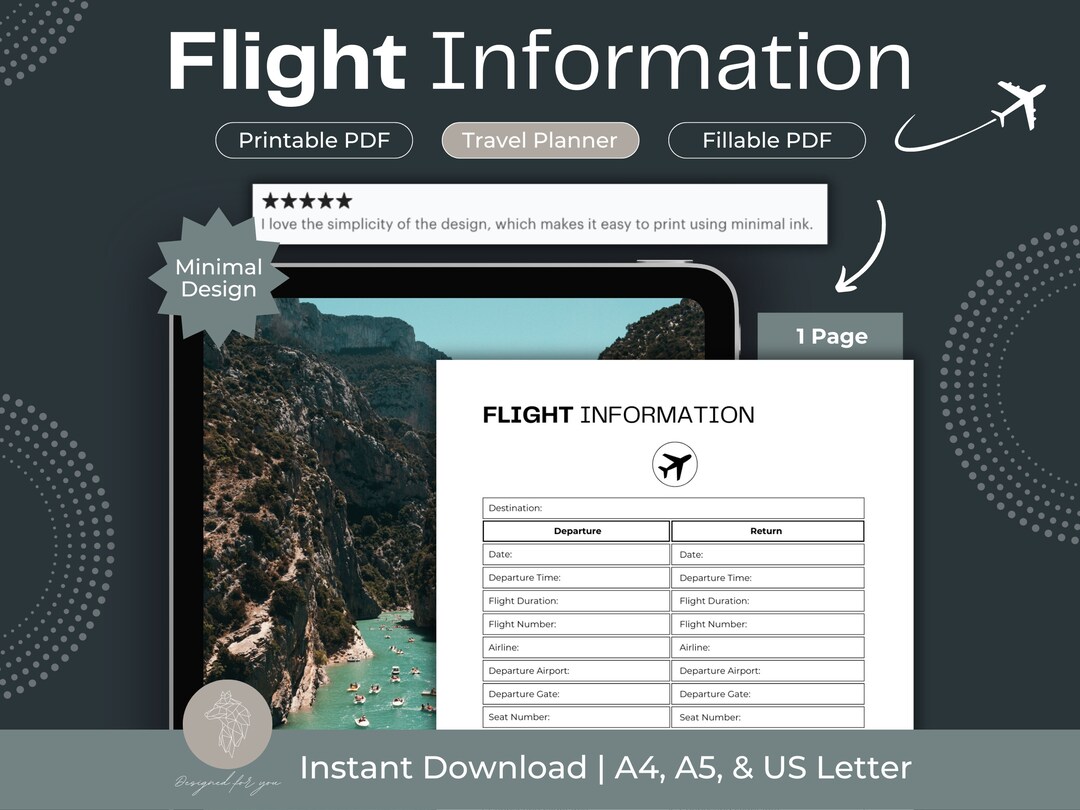 Printable Flight Information, Travel Templates, Travel Itinerary ...