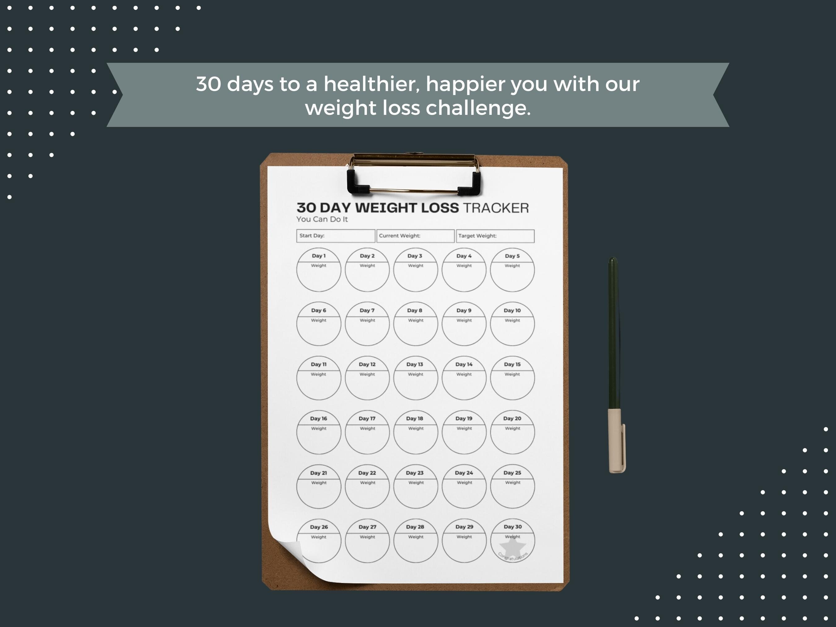 30 Day Weight Loss Tracker Printable 30 Day Challenge Tracker Fillable ...