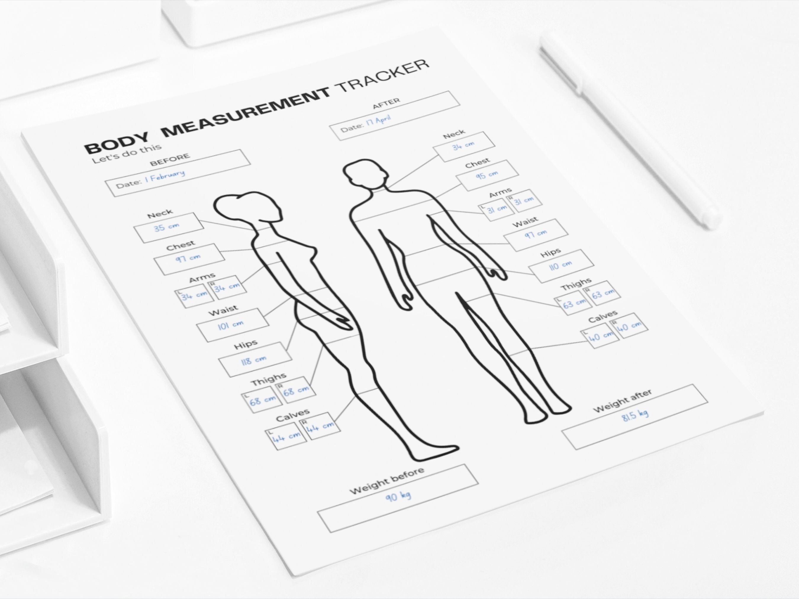 Body Measurement Tracker Printable Weight Loss Tracker Fillable PDF ...