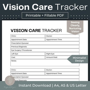 Vision Care Tracker Printable Eye Care Log Fillable PDF for Your ...