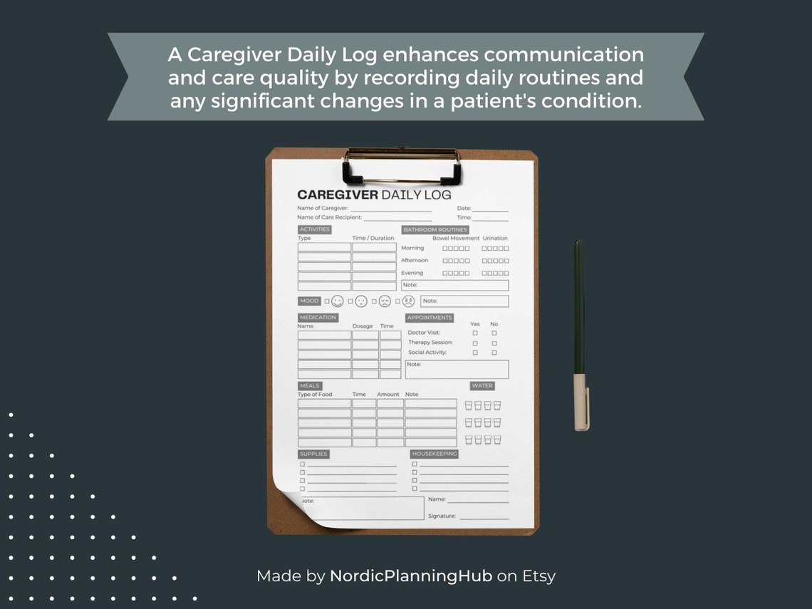 Caregiver Daily Log Printable Caregiver Checklist Fillable PDF Daily ...
