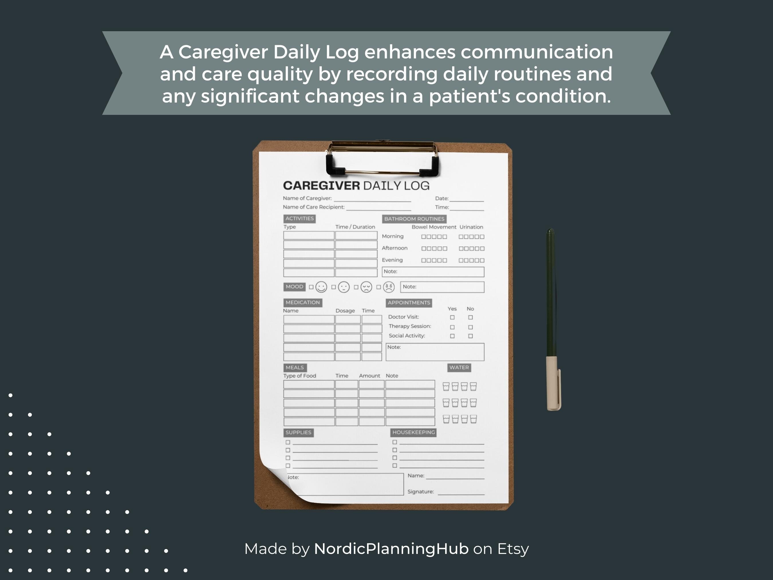 Caregiver Daily Log Printable Caregiver Checklist Fillable PDF Daily ...