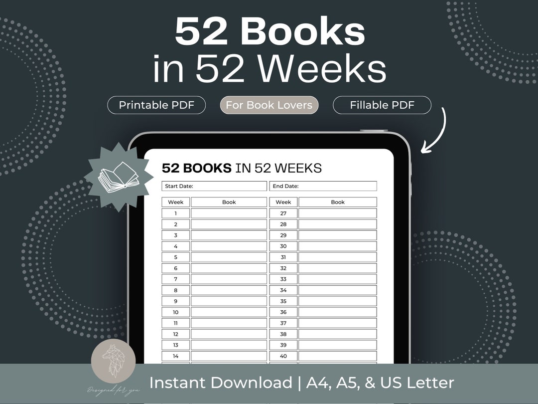 52 Books in 52 Weeks, Book Reading Tracker, Books to Read List, Book ...