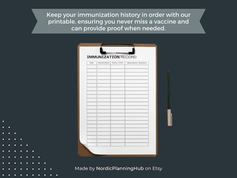 Immunization Record Printable, Fillable Vaccination Log (PDF) - Etsy