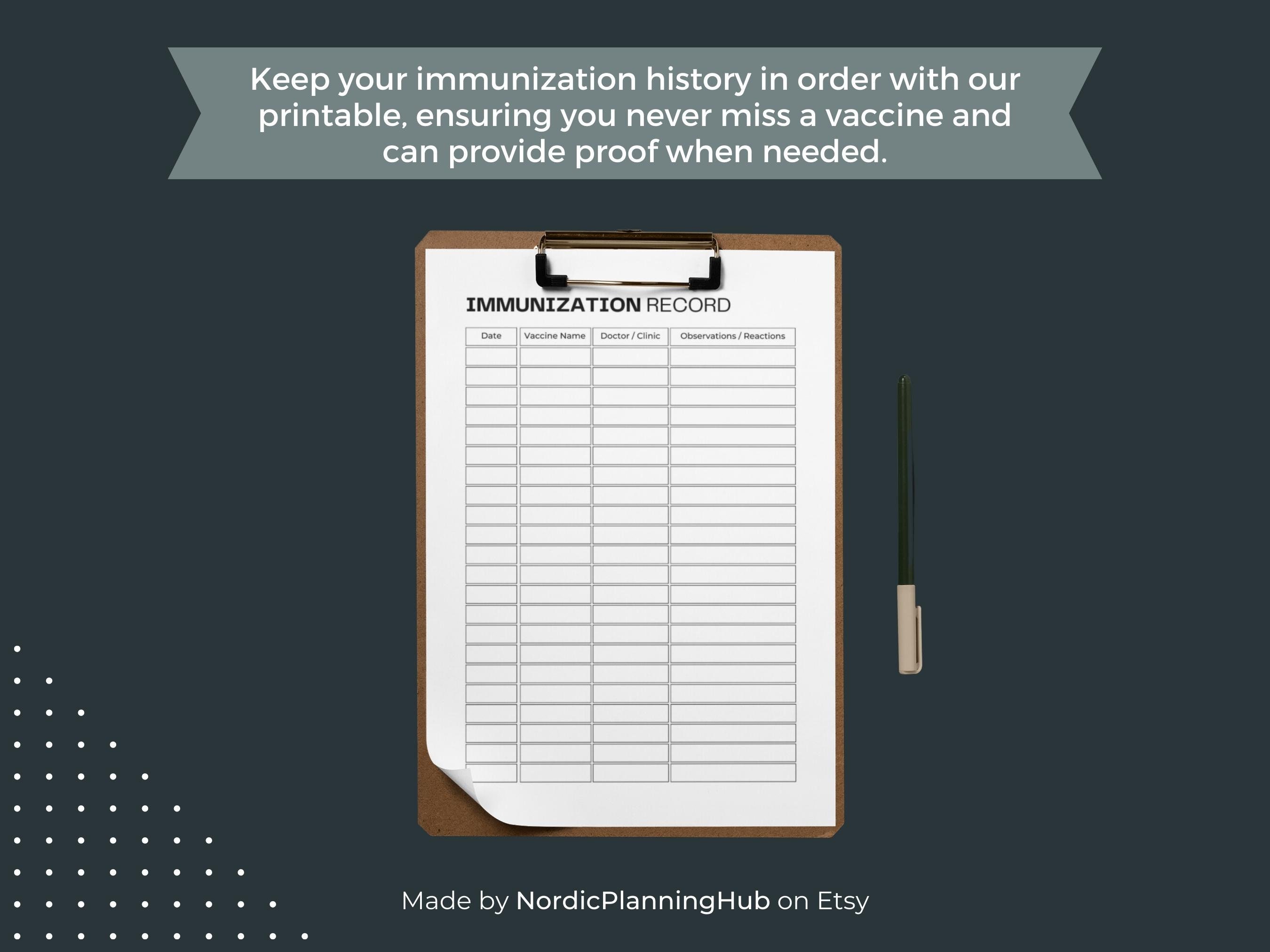 Immunization Record Printable, Fillable Vaccination Log (PDF) - Etsy
