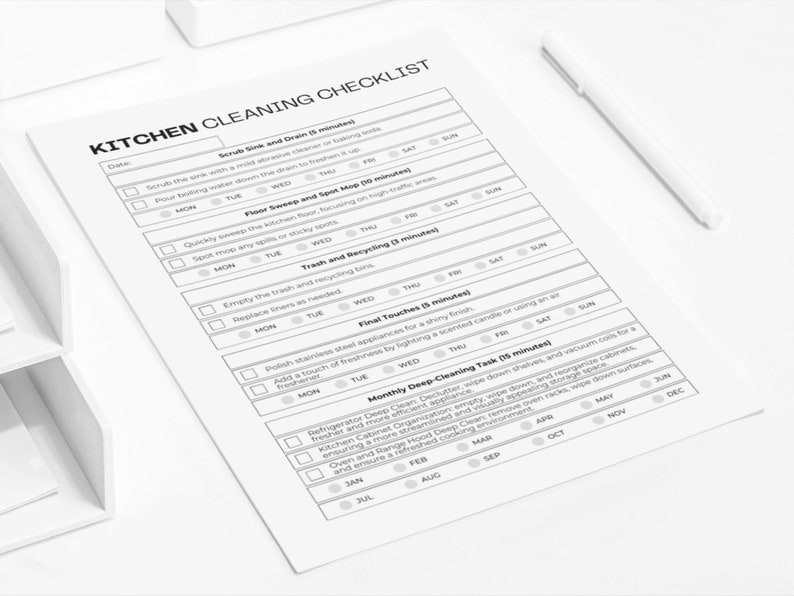 Kitchen Cleaning Checklist Printable ADHD Cleaning Planner Adult Chore ...