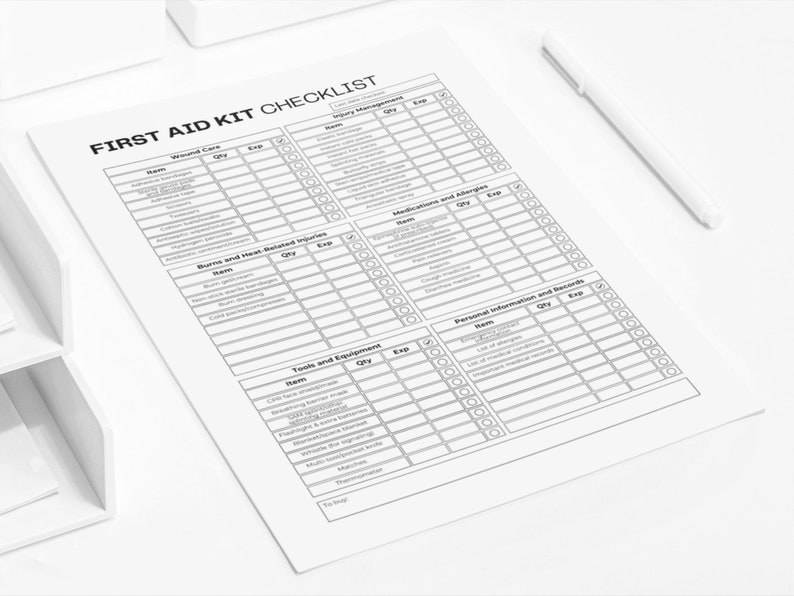First Aid Kit Checklist Printable Emergency Kit Chronic Pain Fillable ...