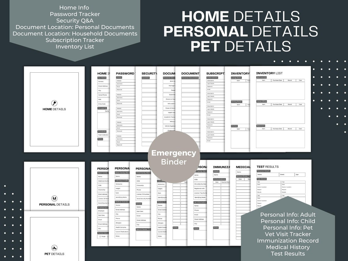 Life Binder Bundle Emergency Binder Printable Medical Binder Fillable ...