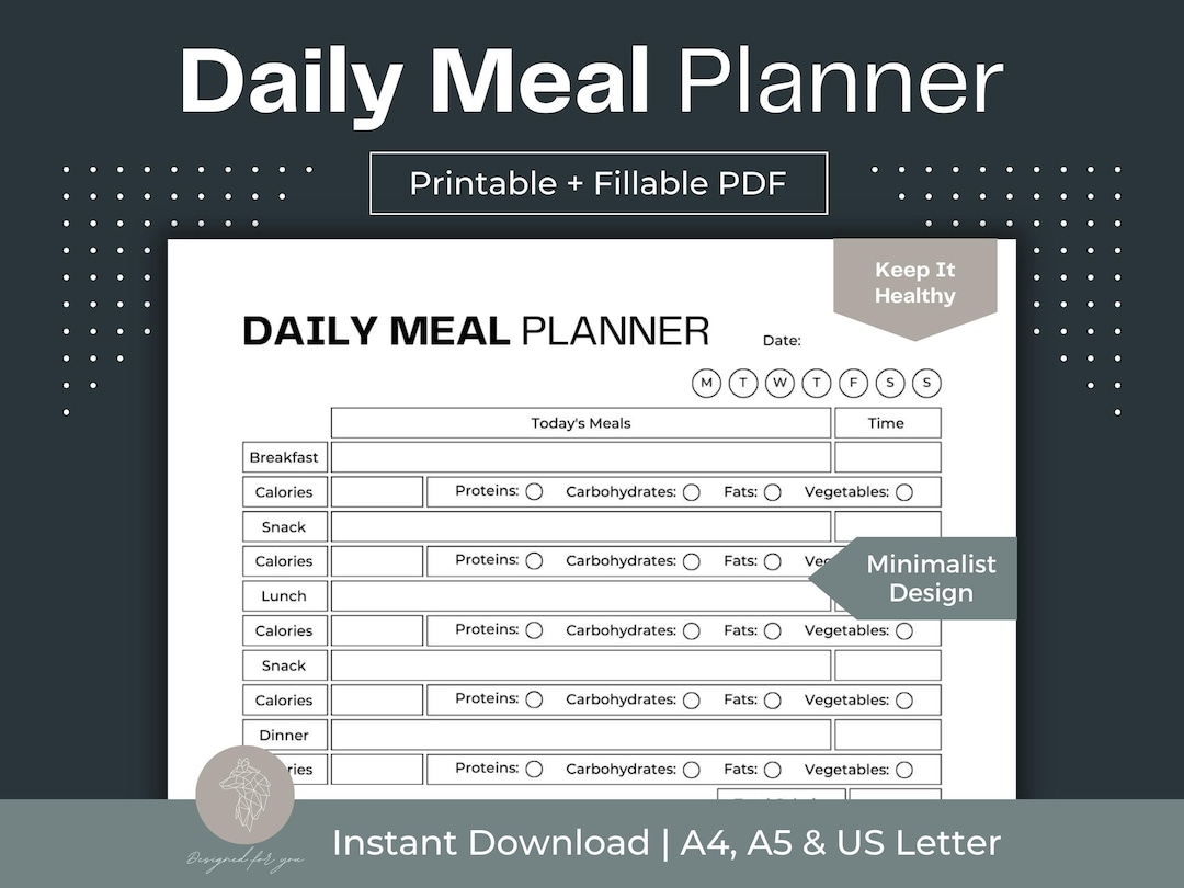 Daily Meal Planner Weight Loss Printable Daily Meal Plan Template ...