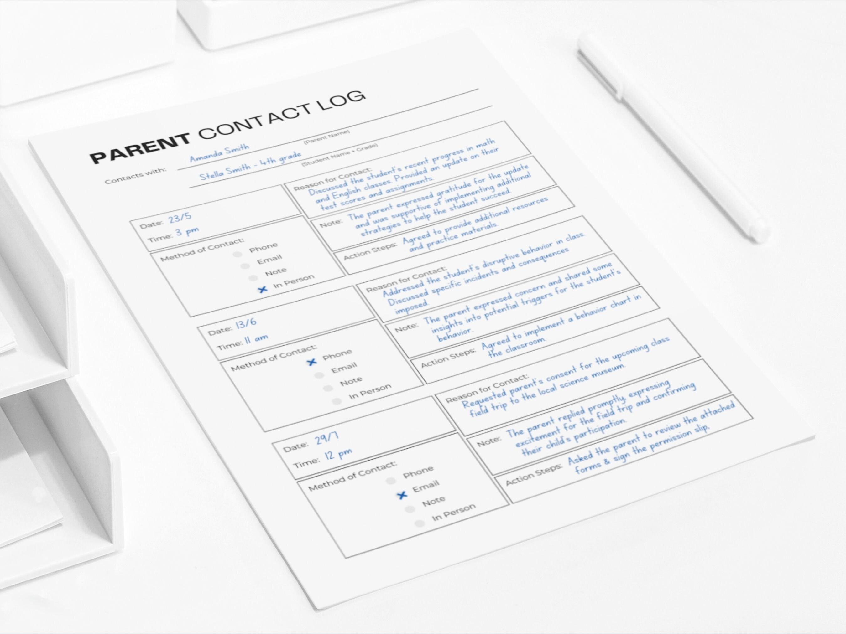 Parent Contact Log Printable Communication Log Fillable PDF Contact ...