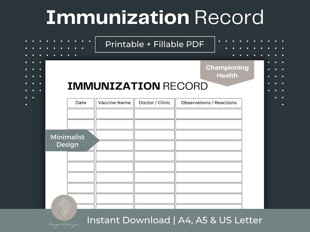 Immunization Record Printable Vaccination Log for Kids for Your Medical ...