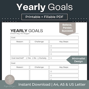 Yearly Goals Printable Yearly Goal Planner Digital Goal Tracker Goals ...