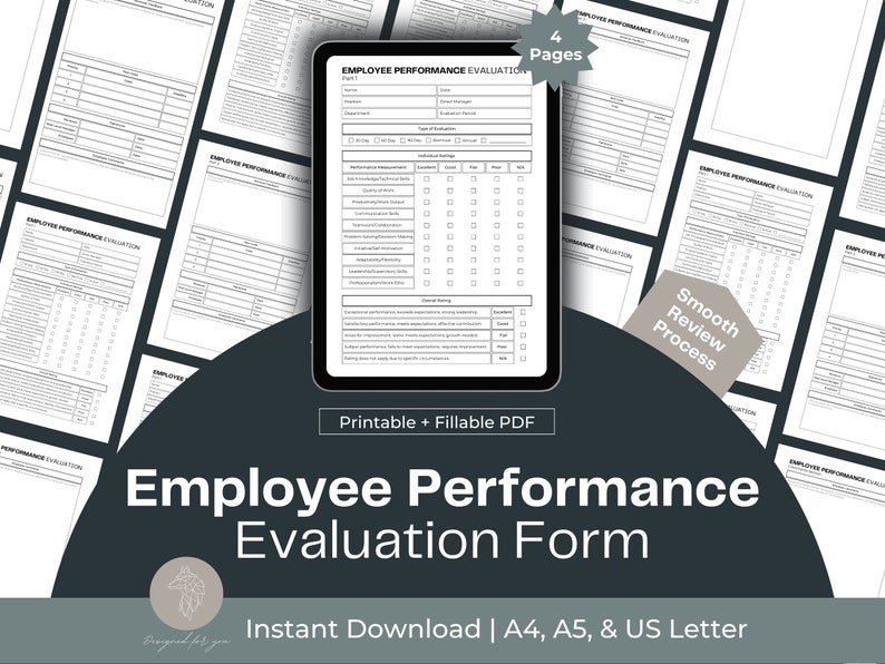 Employee Performance Evaluation Form, HR Review (fillable PDF) - Etsy