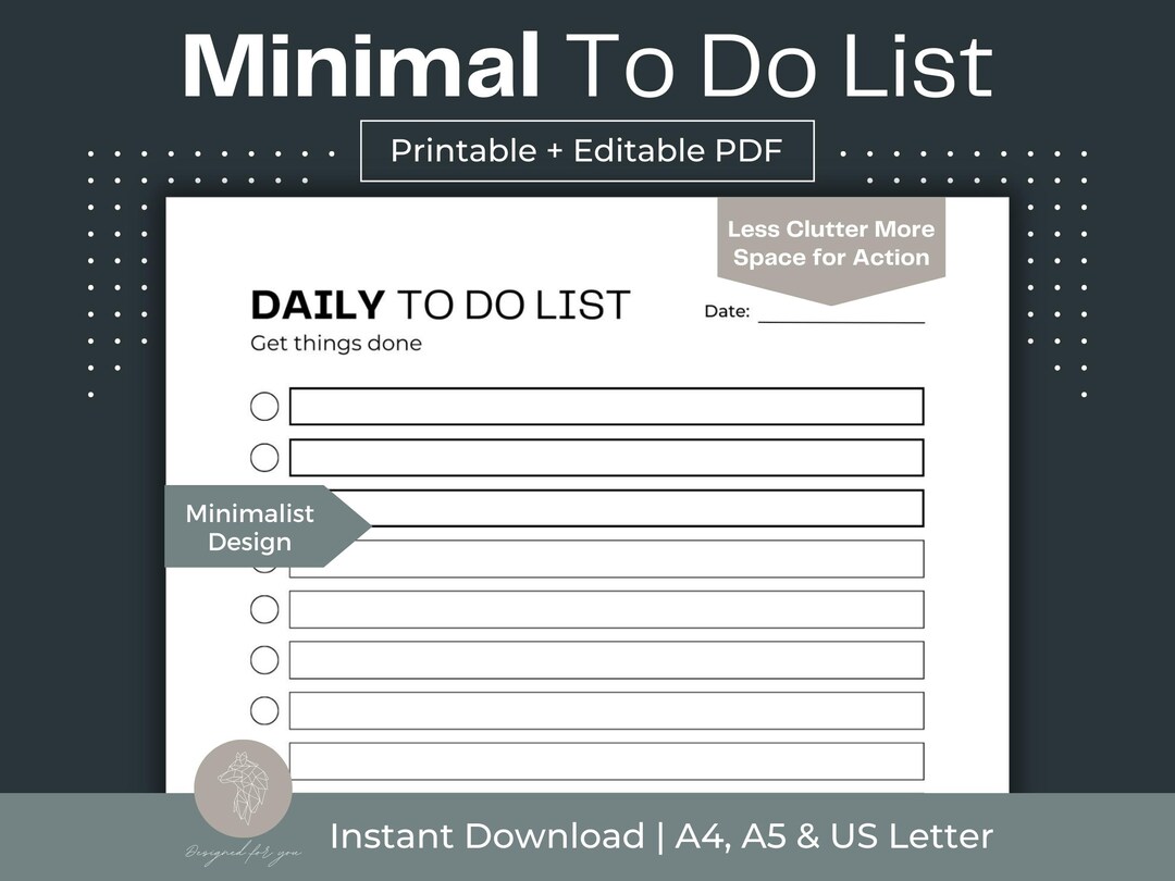 Minimal to Do List Printable Task Planner Fillable PDF Daily to Do List ...