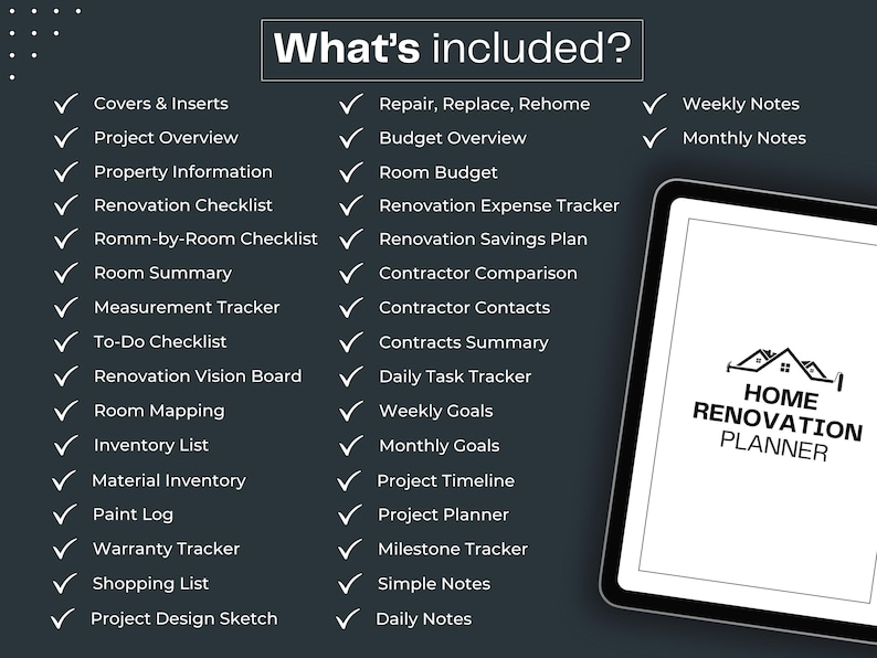 Home Renovation Planner, Budget Tracker, Project Checklist (PDF) - Etsy