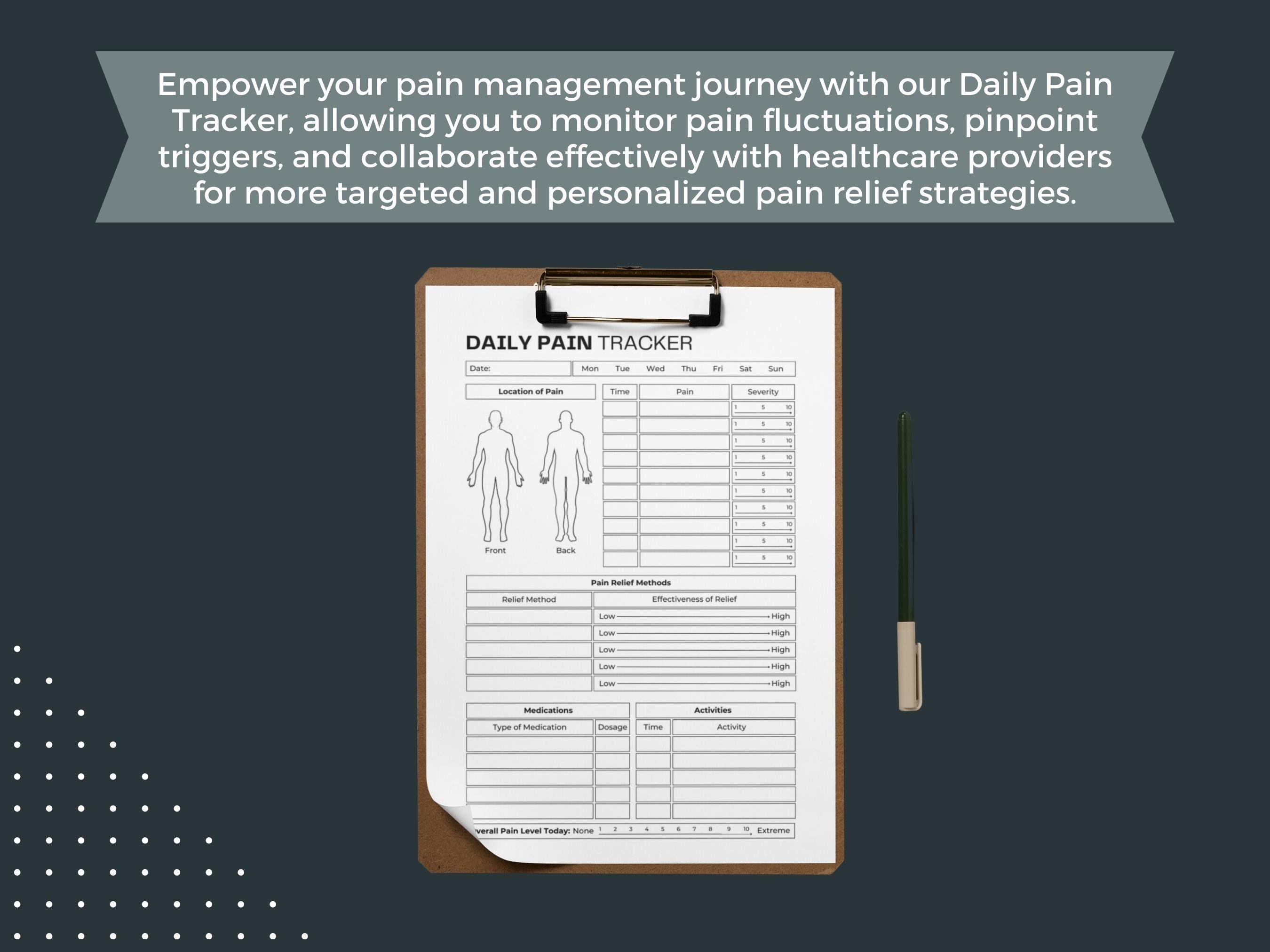 Printable Daily Pain Tracker Fillable PDF Chronic Pain Tracker for ...