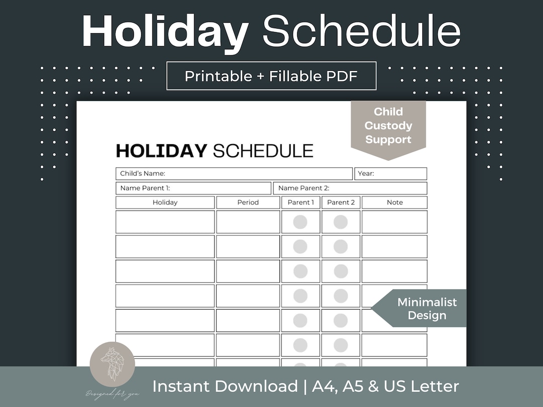Holiday Schedule Printable: Child Custody Planner (fillable PDF) - Etsy