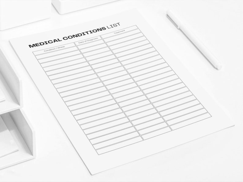 Medical Condition Overview, Fillable Tracker (PDF) - Etsy