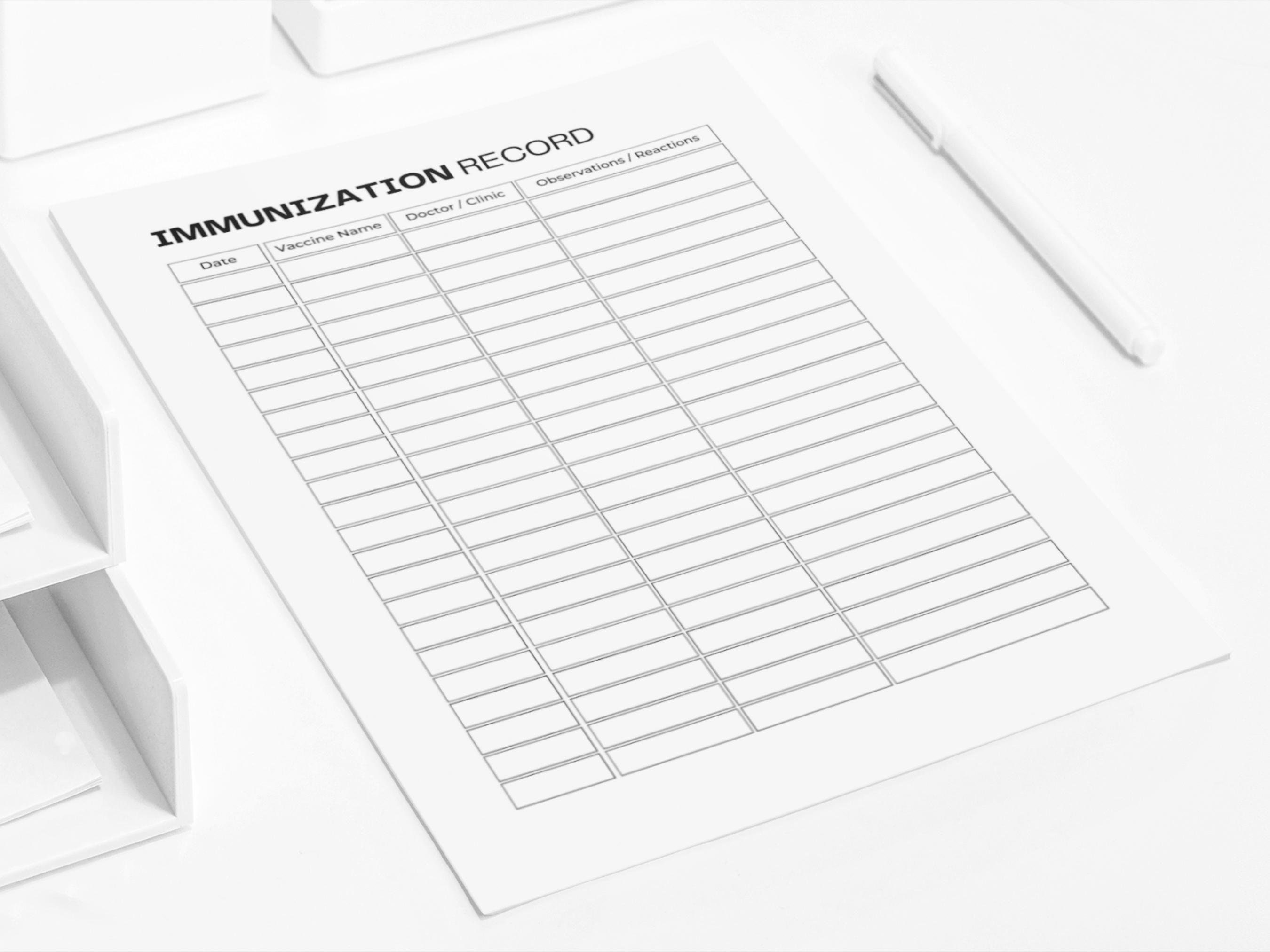 Immunization Record Printable, Fillable Vaccination Log (PDF) - Etsy