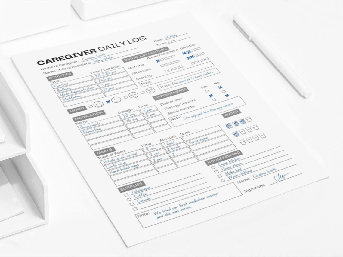 Caregiver Daily Log Printable Caregiver Checklist Fillable PDF Daily ...