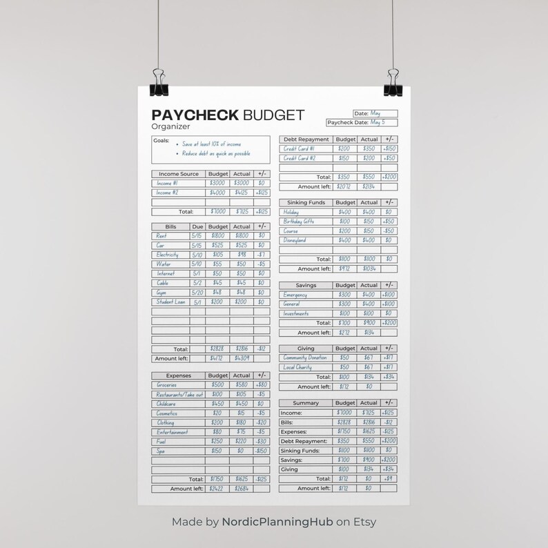 Paycheck Budget Bill Tracker Printable Paycheck Budget Planner - Etsy